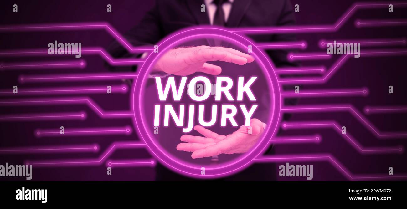 Text sign showing Work Injury, Business showcase Accident in job Danger ...