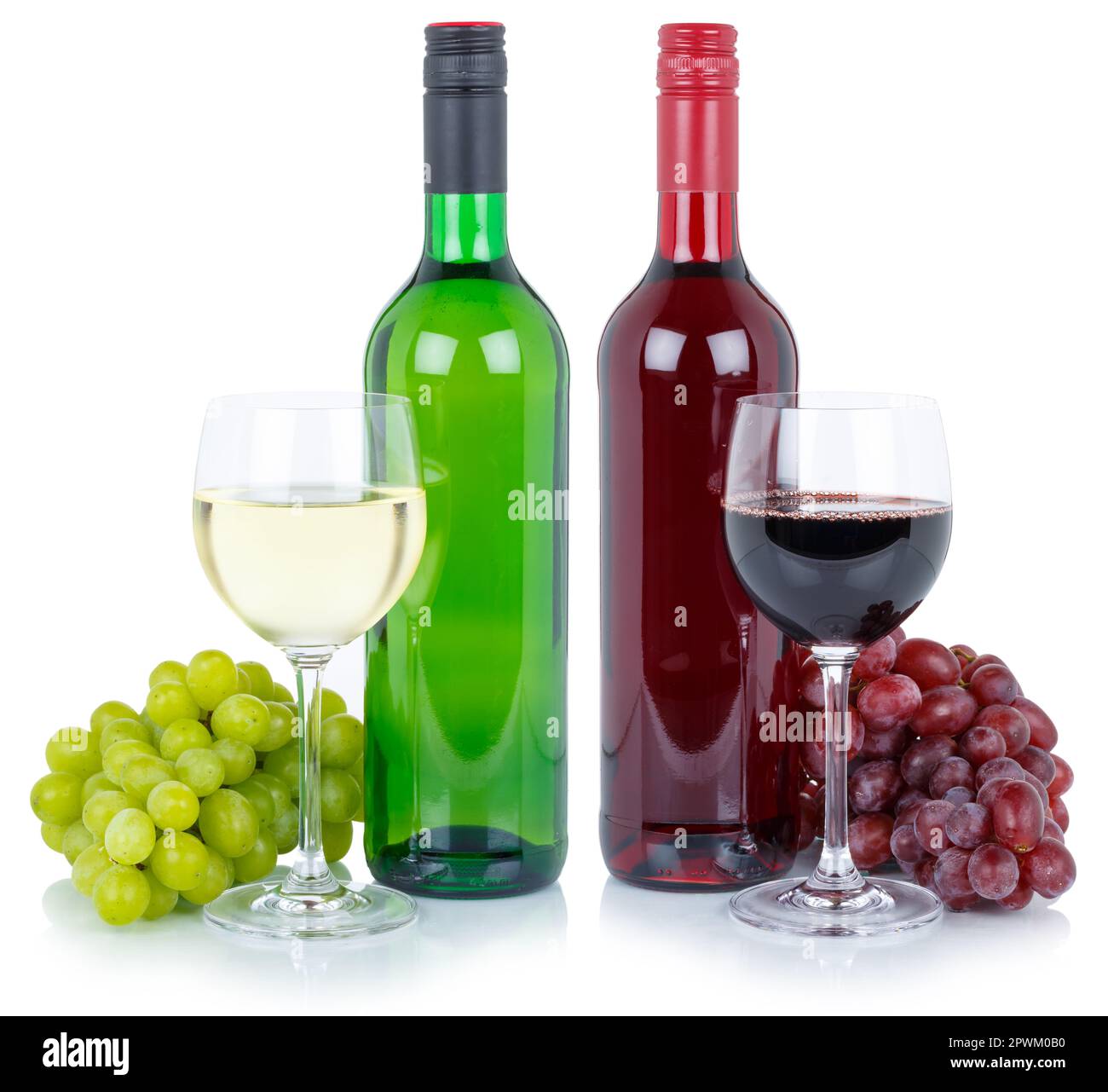Wine tasting wines red white alcohol grapes isolated on a white ...