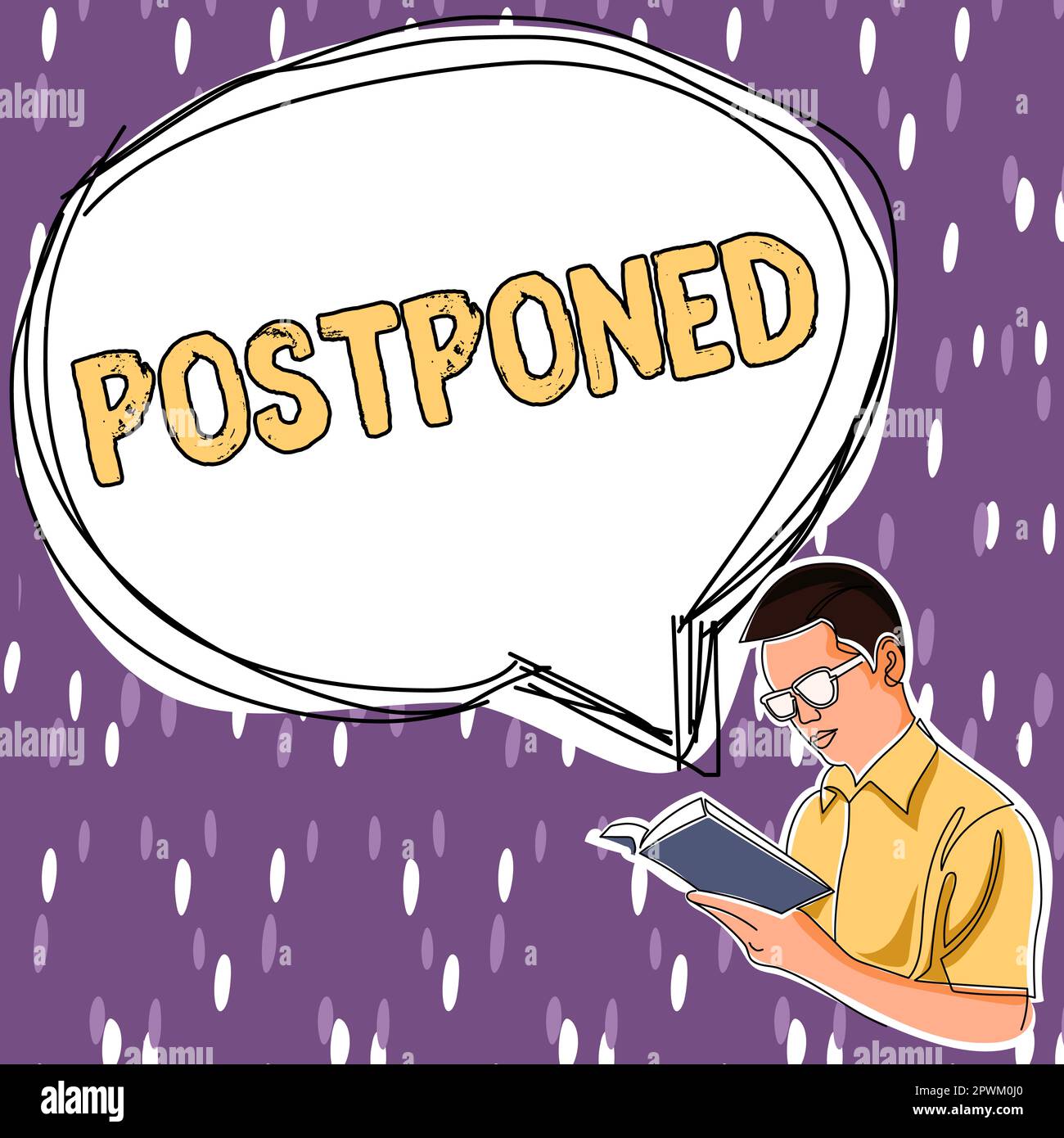 Sign displaying Postponed, Word Written on to place later in order of ...