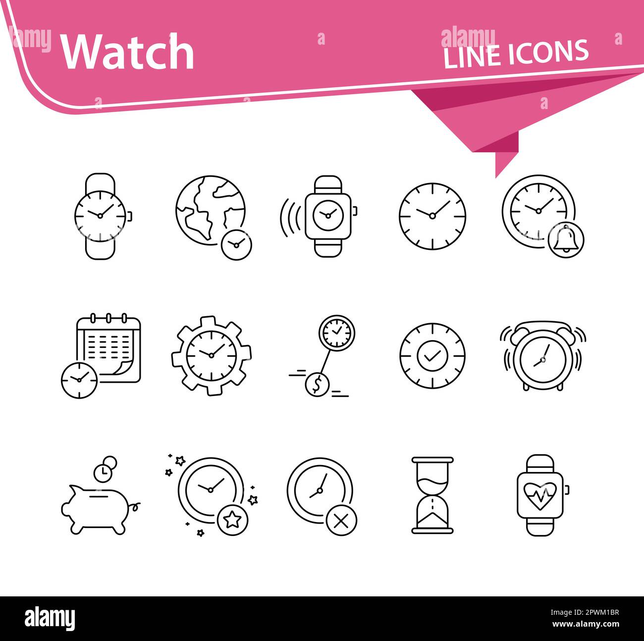 Watch line icon set Stock Vector Image & Art - Alamy