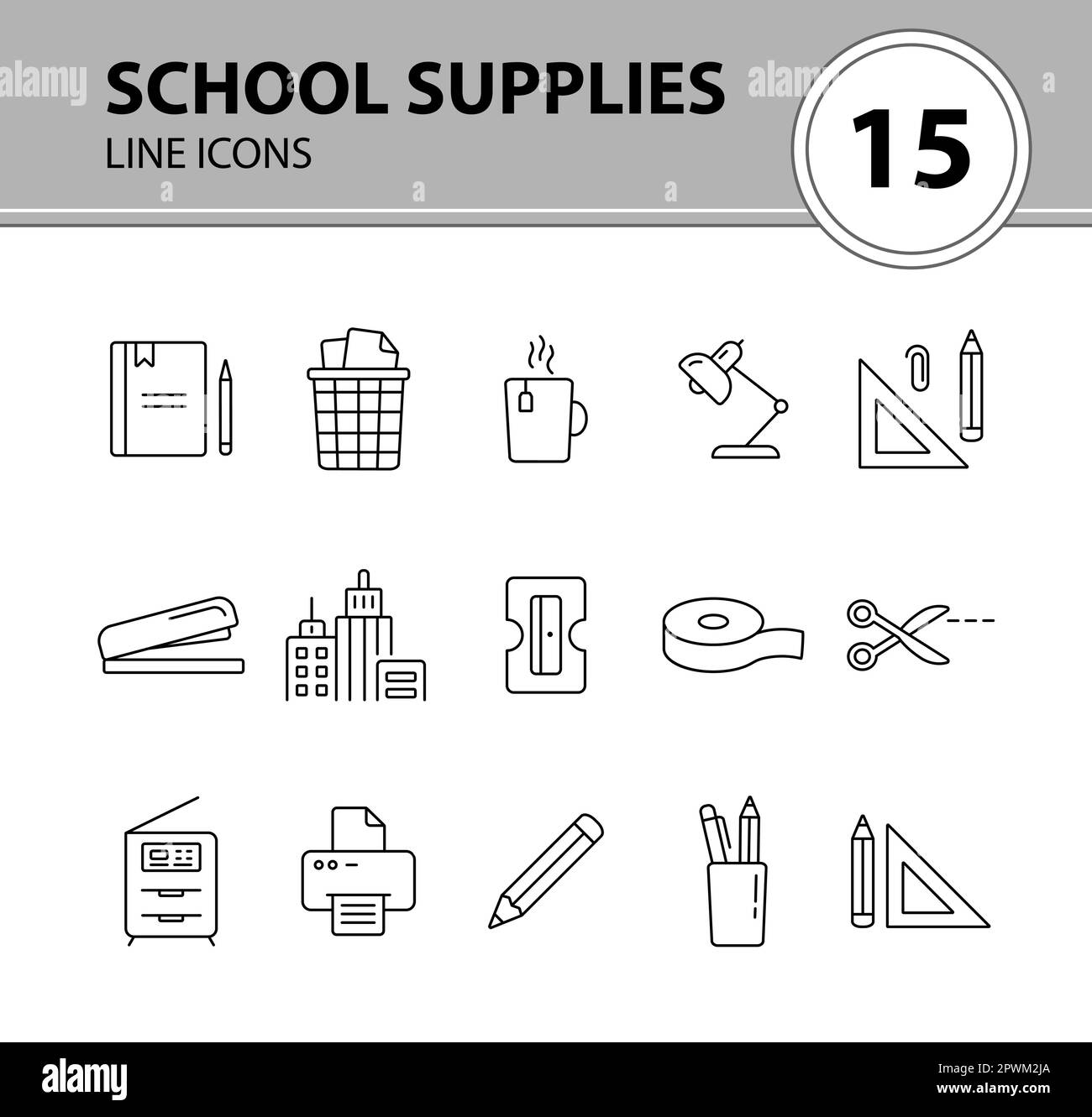 School supplies icon set Stock Vector Image & Art - Alamy