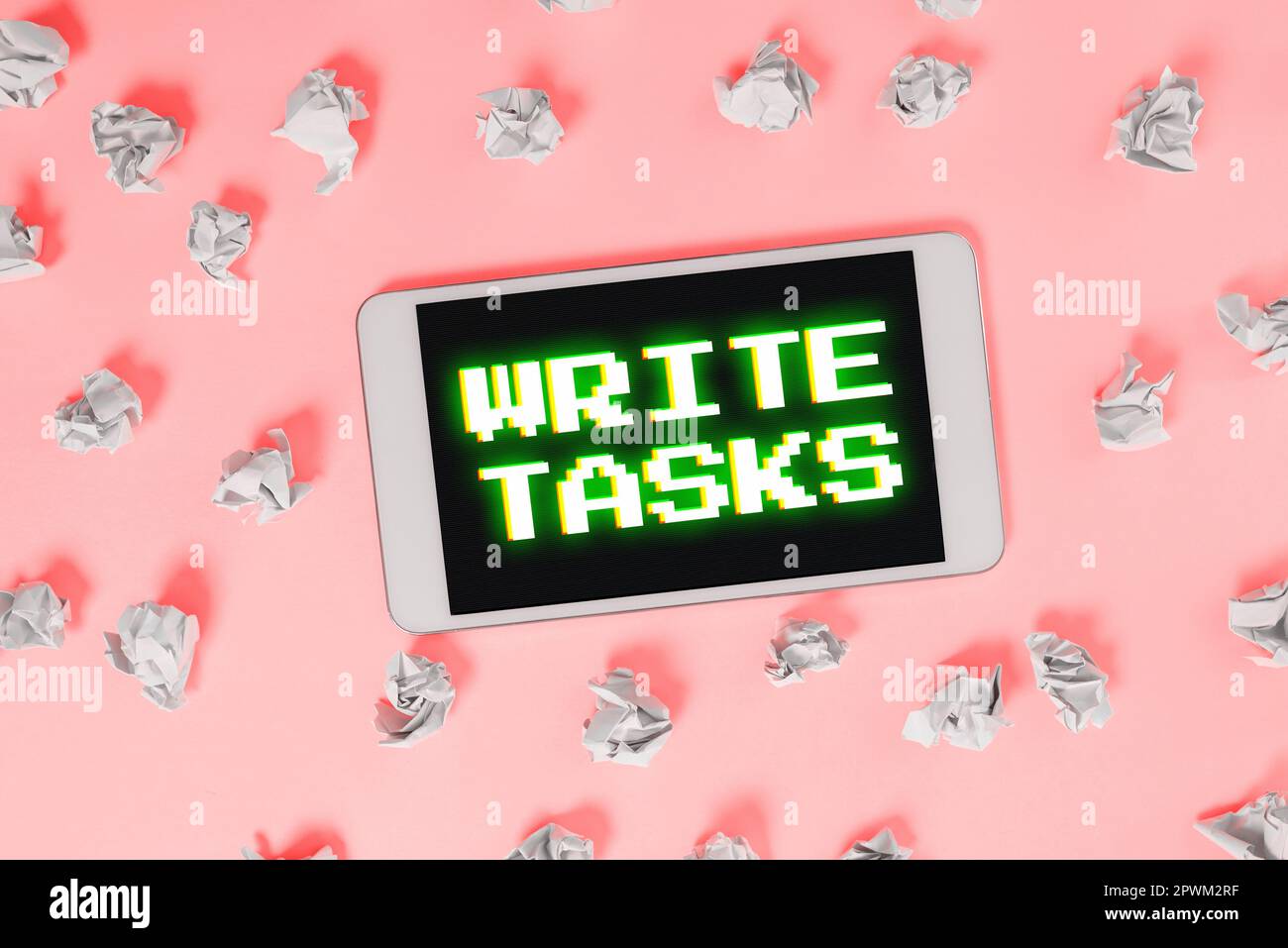 Text caption presenting Write Tasks, Business overview assigned piece ...