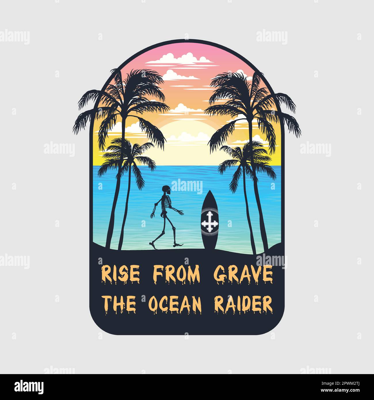 Rise from grave the ocean raider. Summer theme illustration. Editable ...