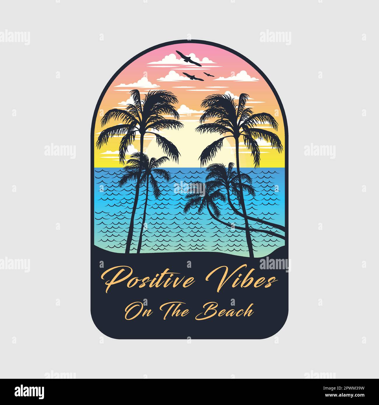 Positive vibes on the beach. Summer theme illustration. Editable ...
