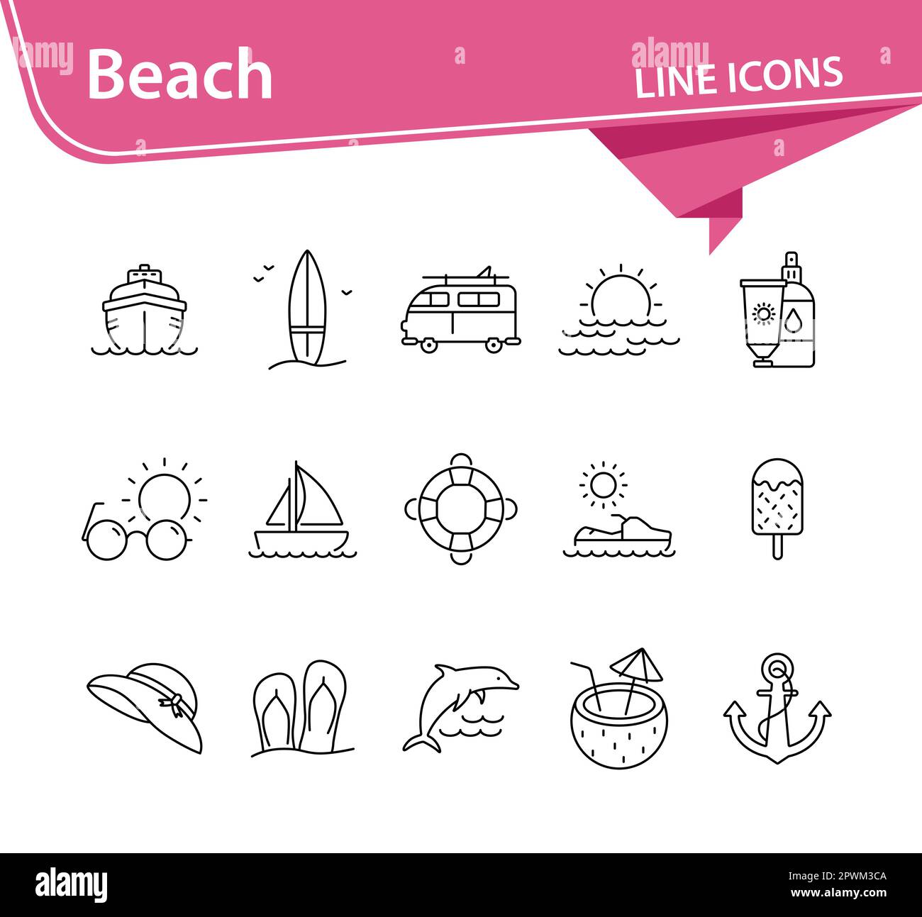 Beach line icon set Stock Vector Image & Art - Alamy