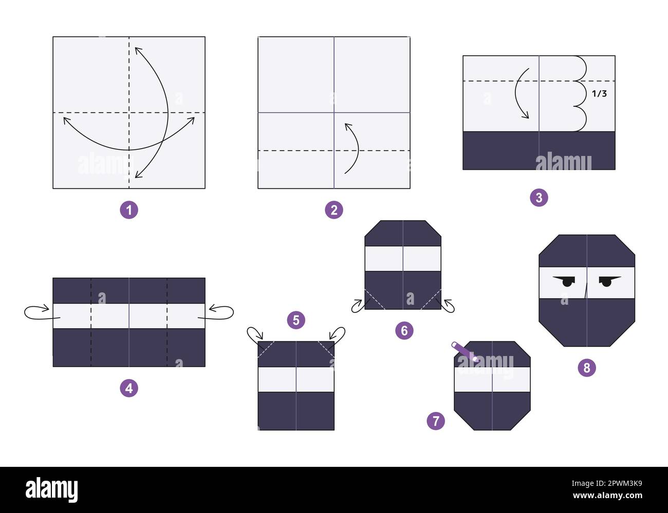 Origami tutorial for kids. Origami cute ninja Stock Vector Image & Art ...