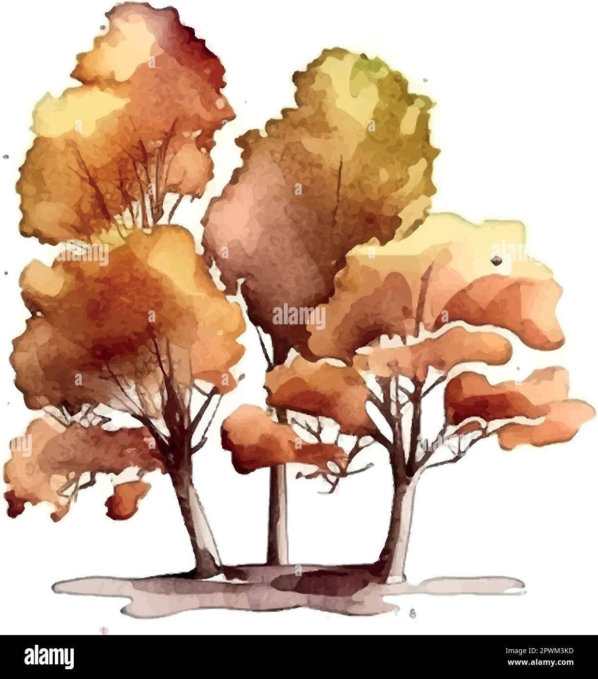 Watercolor tree hand draw vector nature painting Stock Vector Image ...