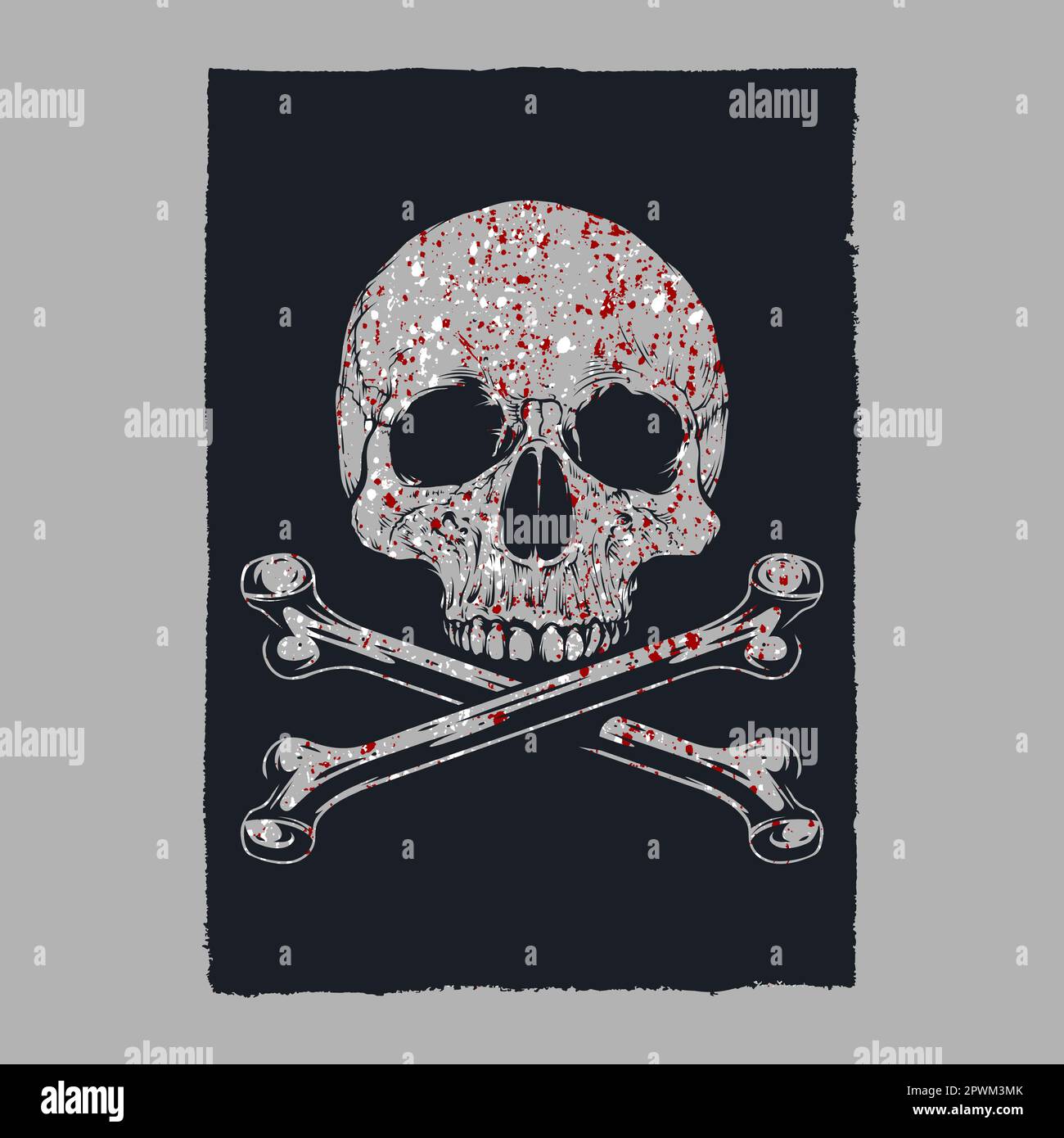 Bloody skull and bone poster design with gritty texture. Editable ...
