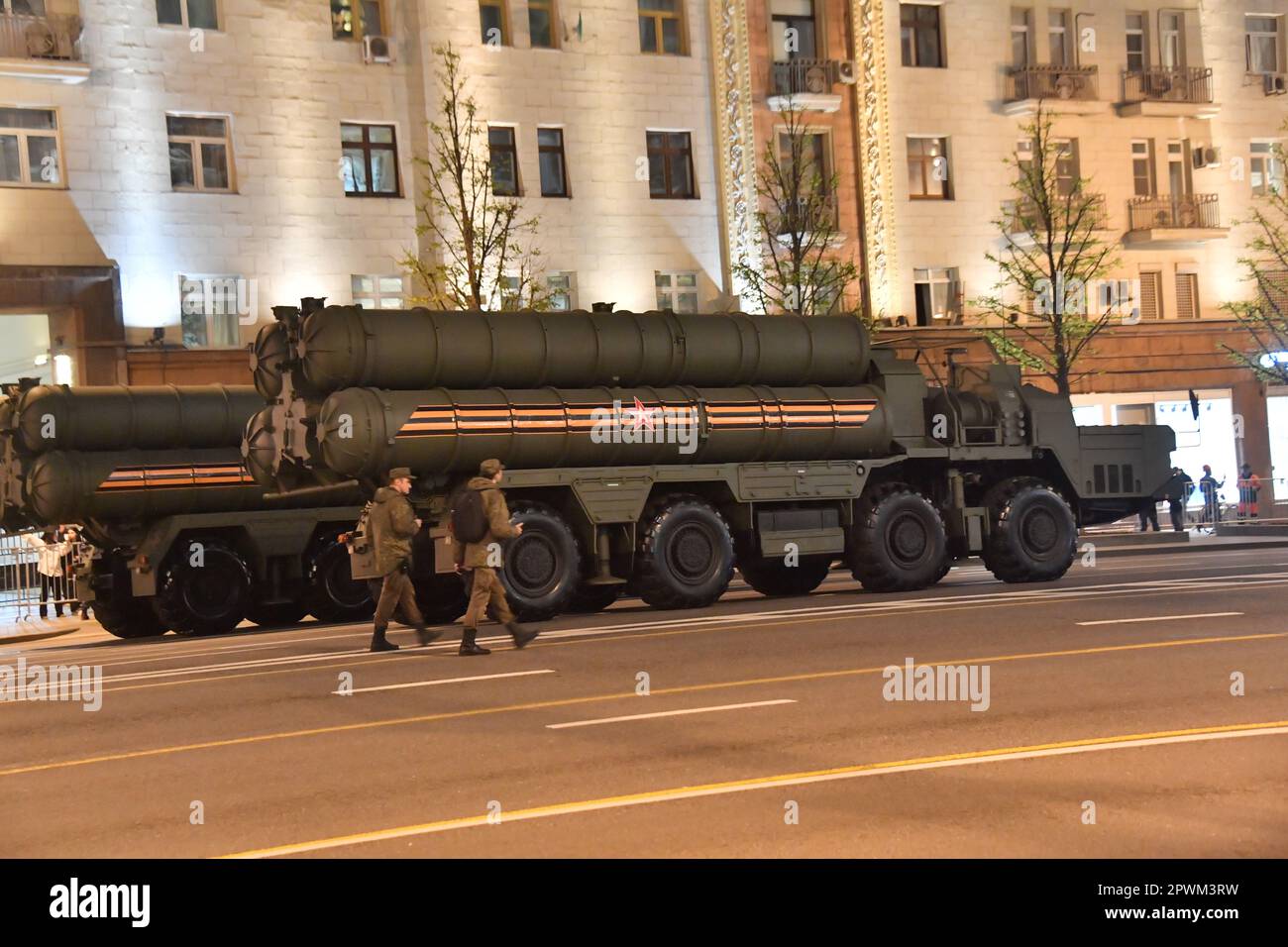 'Moscow. The S-400 launcher on the MAZ-543M wheeled chassis during the ...
