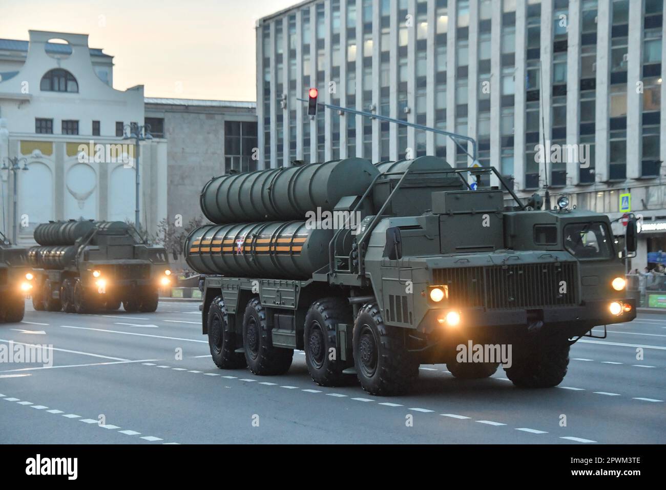 'Moscow. The S-400 launcher on the MAZ-543M wheeled chassis during the ...