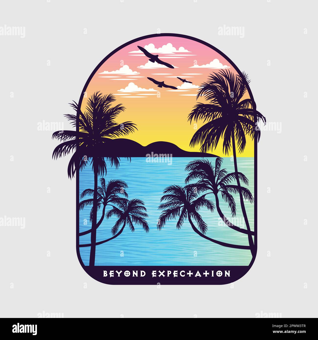 Beyond expectation, ocean and beach panorama design illustration ...