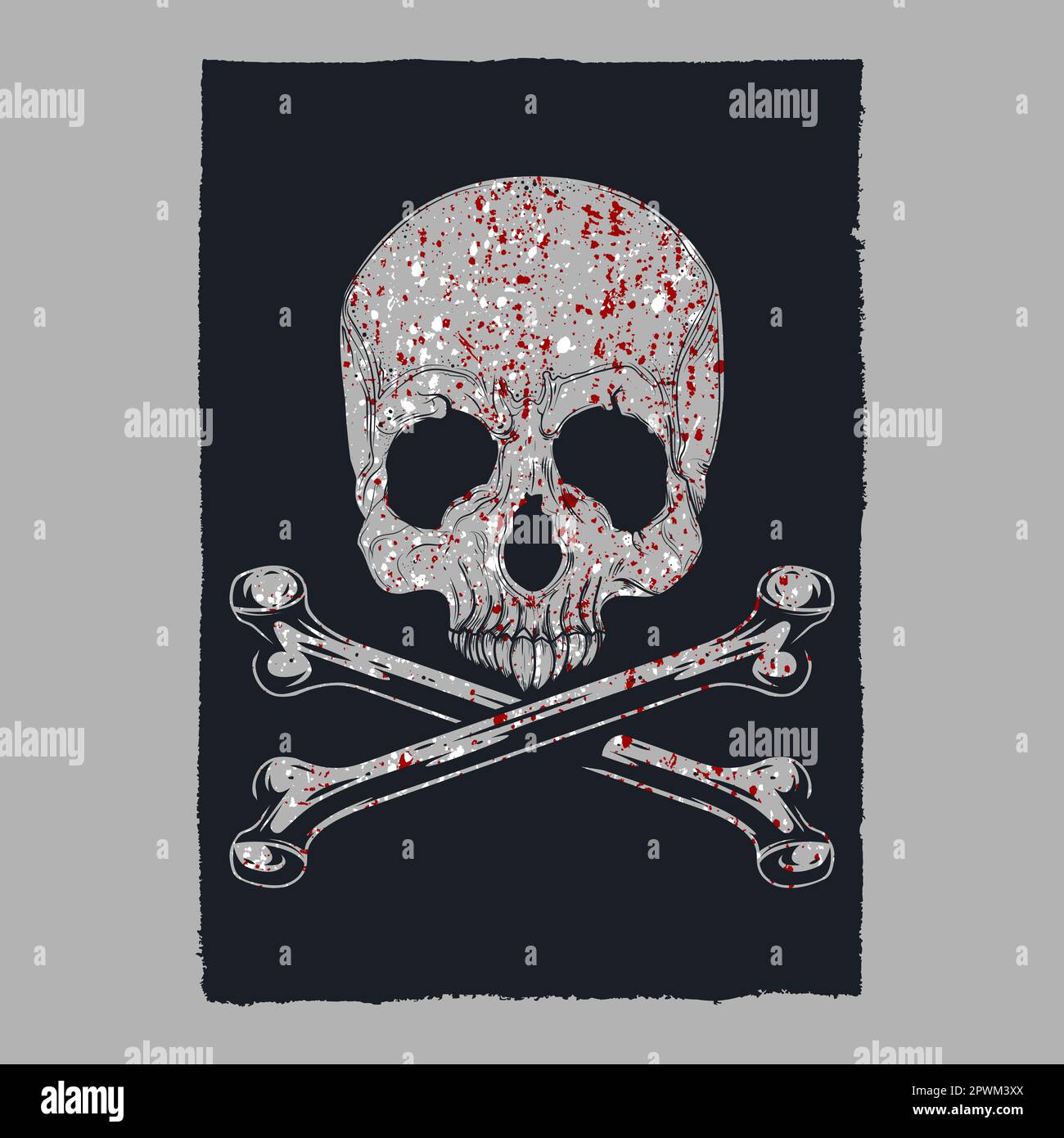 Bloody skull and bone poster design with gritty texture. Editable ...