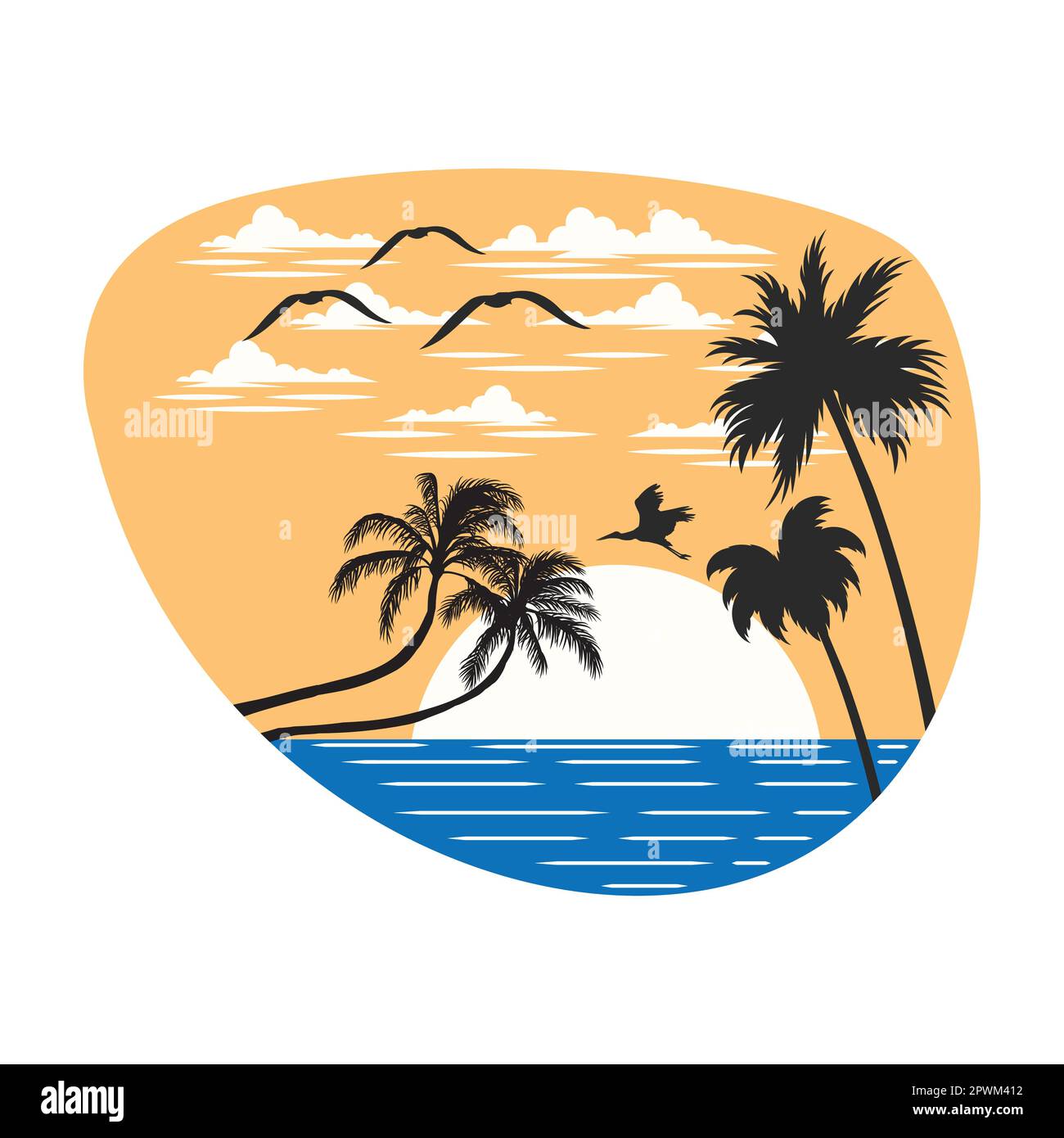 Ocean and beach panoramic landscape design. Editable, resizable, EPS 10 ...