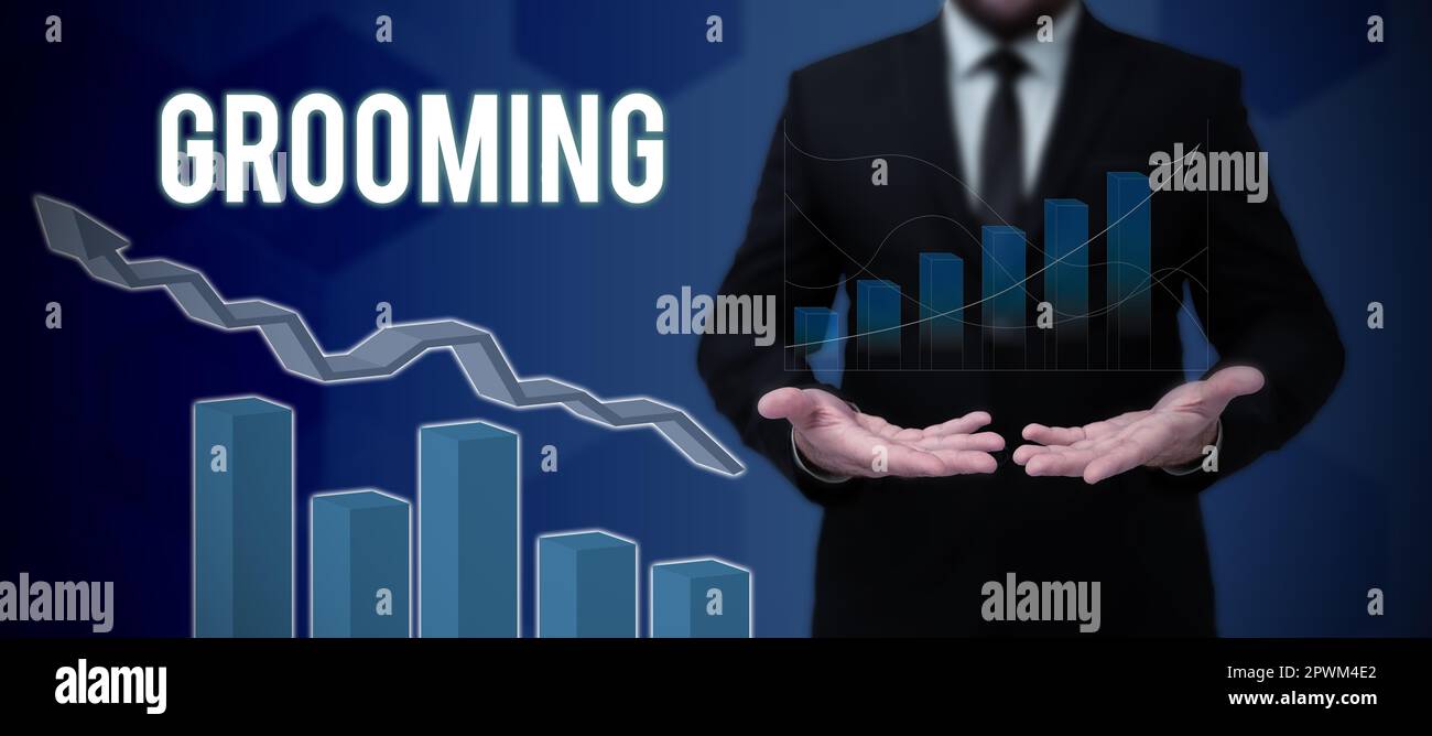 Sign displaying Grooming, Word Written on hygienic care and enhancing ...