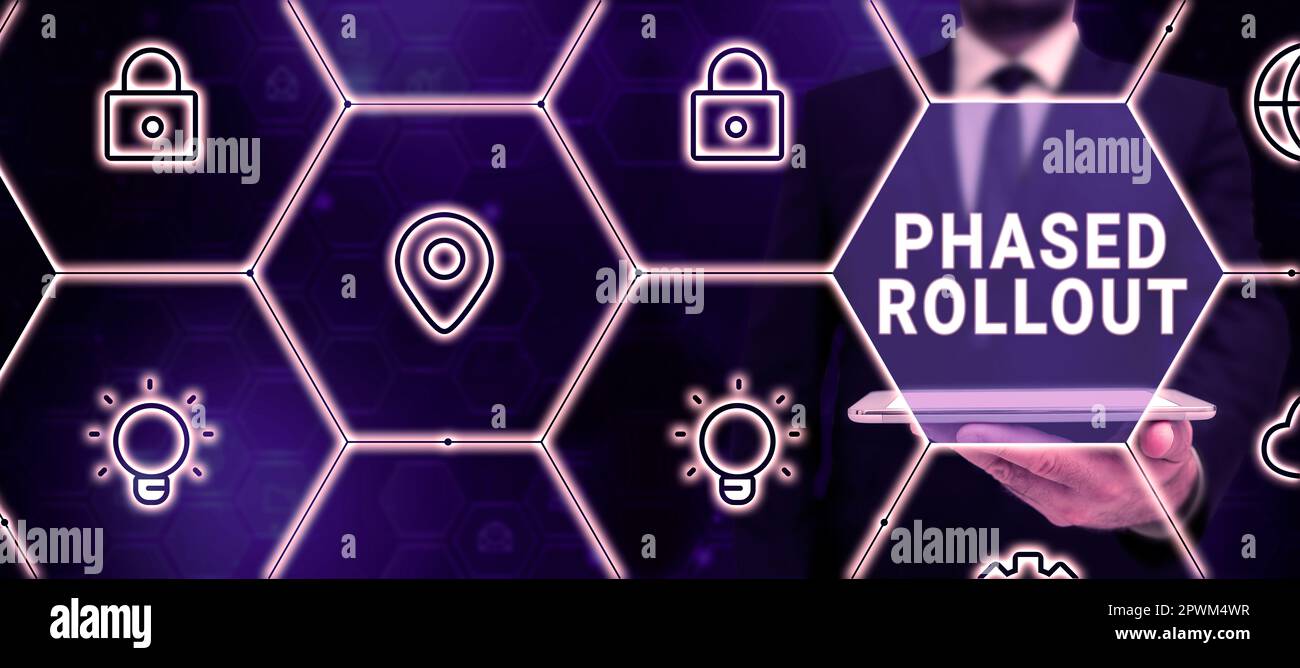 Text caption presenting Phased Rollout, Concept meaning the practice of ...