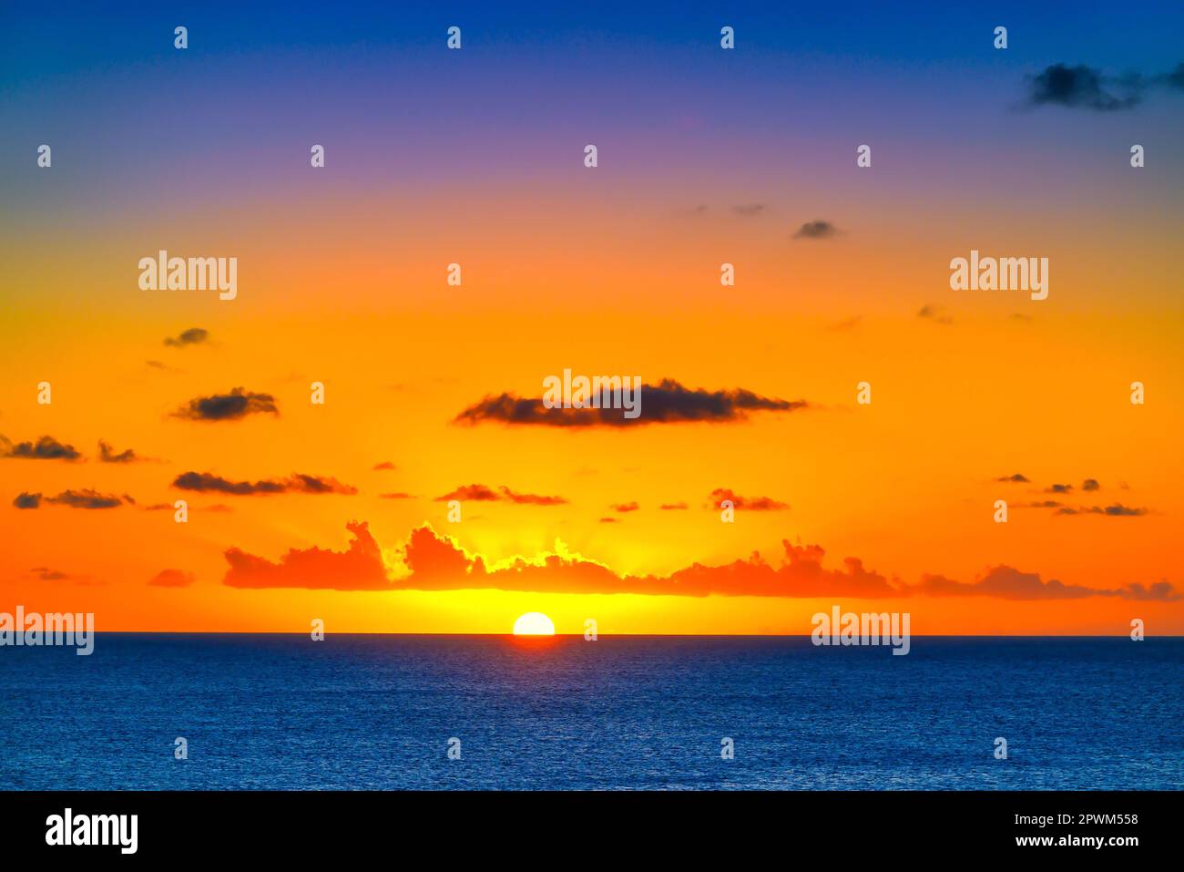 sunset with a view of the sea off Grenada in the Caribbean Stock Photo ...