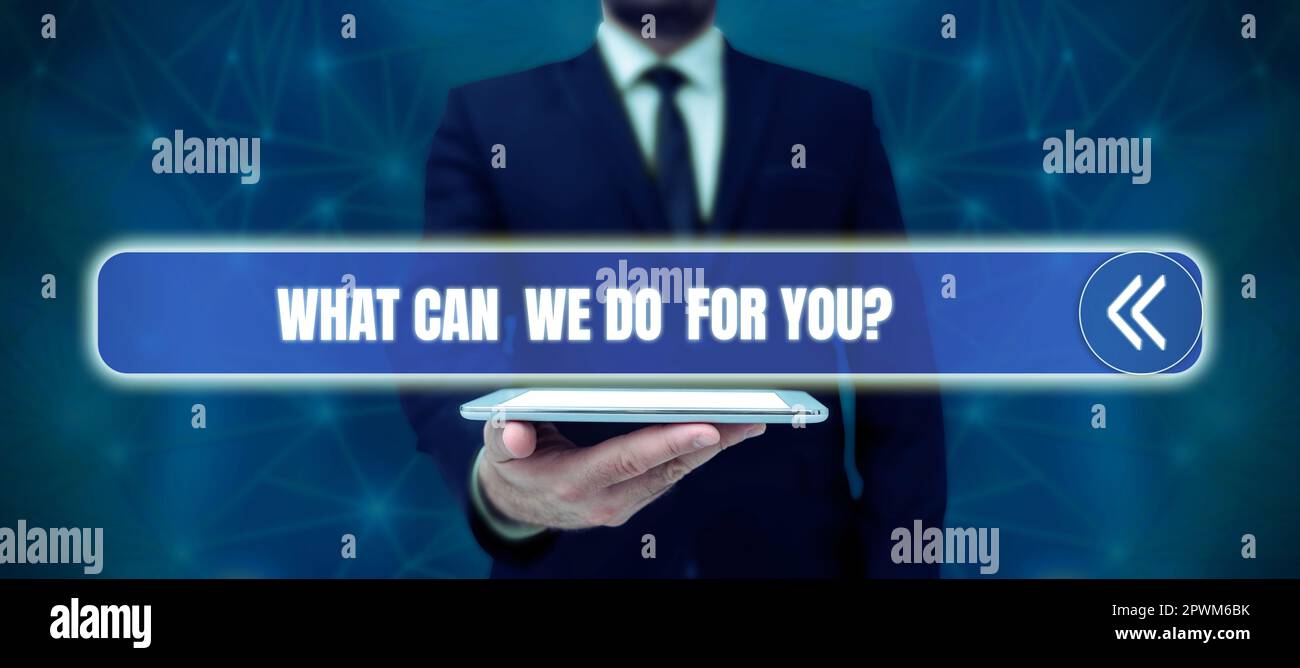 Text caption presenting What Can We Do For You, Business idea asking ...