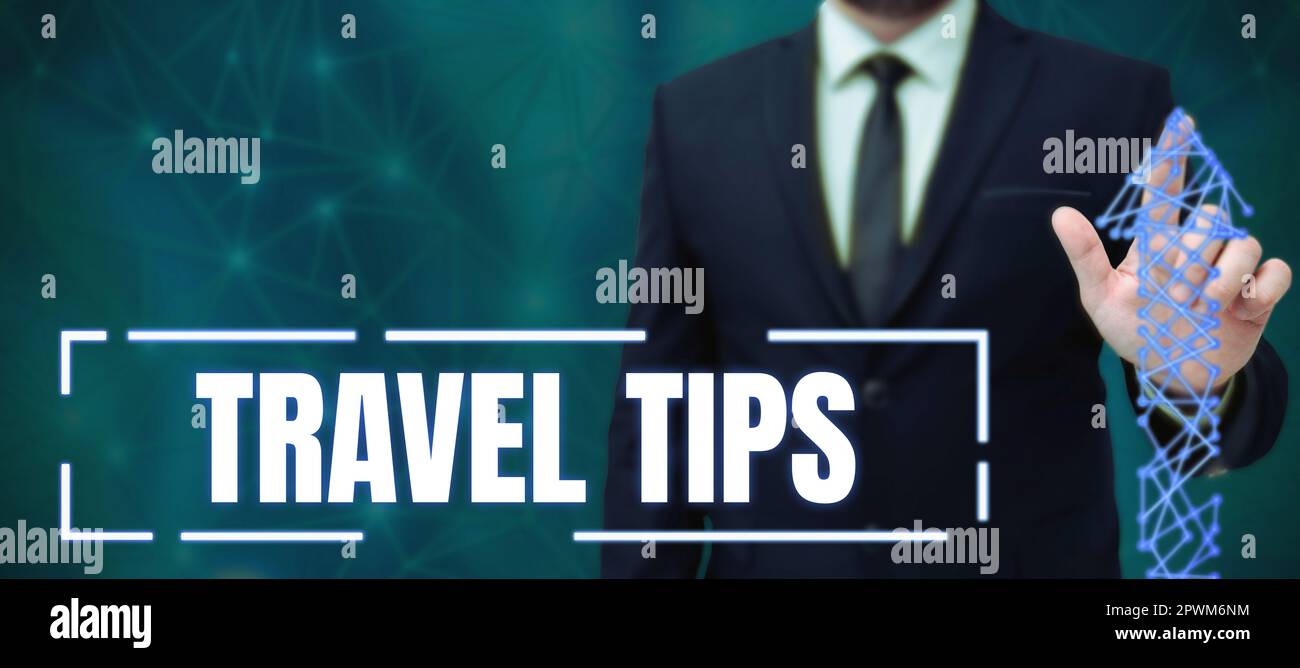 Text caption presenting Travel Tips, Concept meaning Recommendations ...