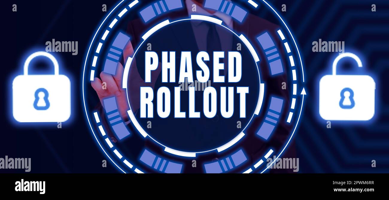 Sign displaying Phased Rollout, Business showcase the practice of ...