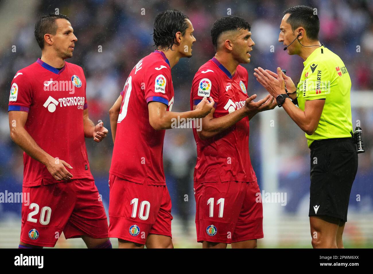 Nemanja Maksimovic, Ener Unal and Carles Alena of Getafe CF with the ...