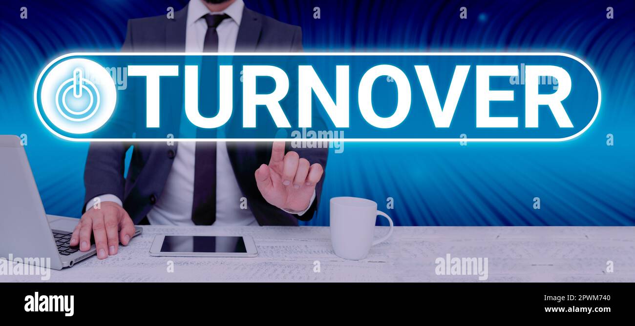 Text caption presenting Turnover, Internet Concept the percentage of ...