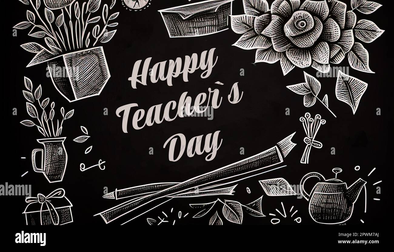 A chalkboard with the words happy teachers day written in white on it ...