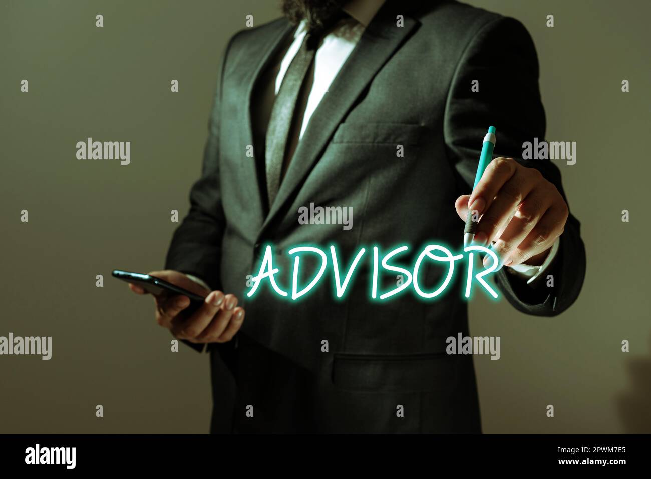 Text caption presenting Advisor, Business approach Give advice ...