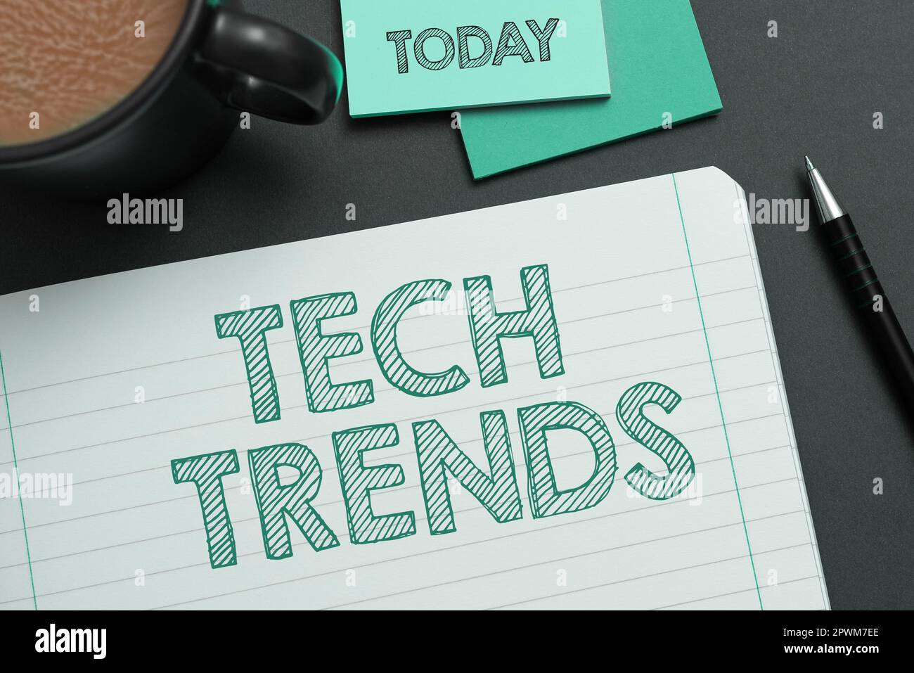 Text caption presenting Tech Trends, Concept meaning technology that is ...