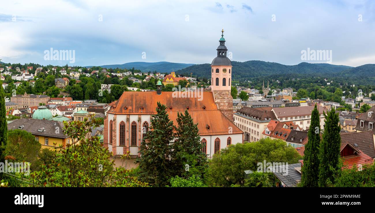 Overview of Baden-Baden town in the Black Forest with church panorama ...