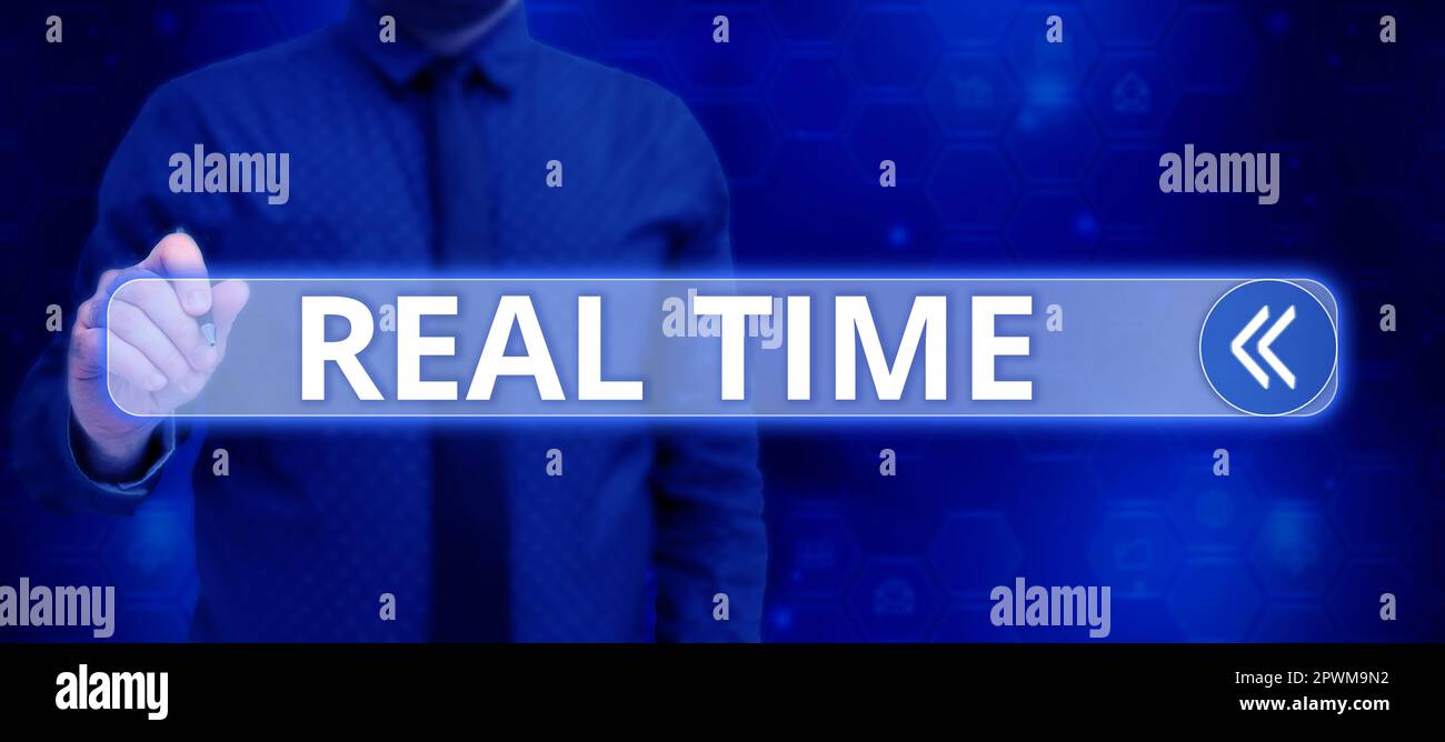 Writing displaying text Real Time, Conceptual photo the actual time ...