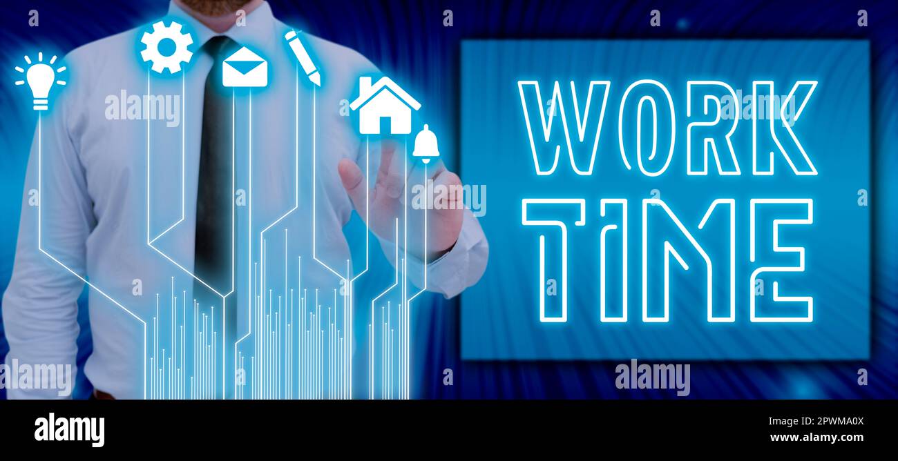 Conceptual caption Work Time, Word for period starts when temporary ...