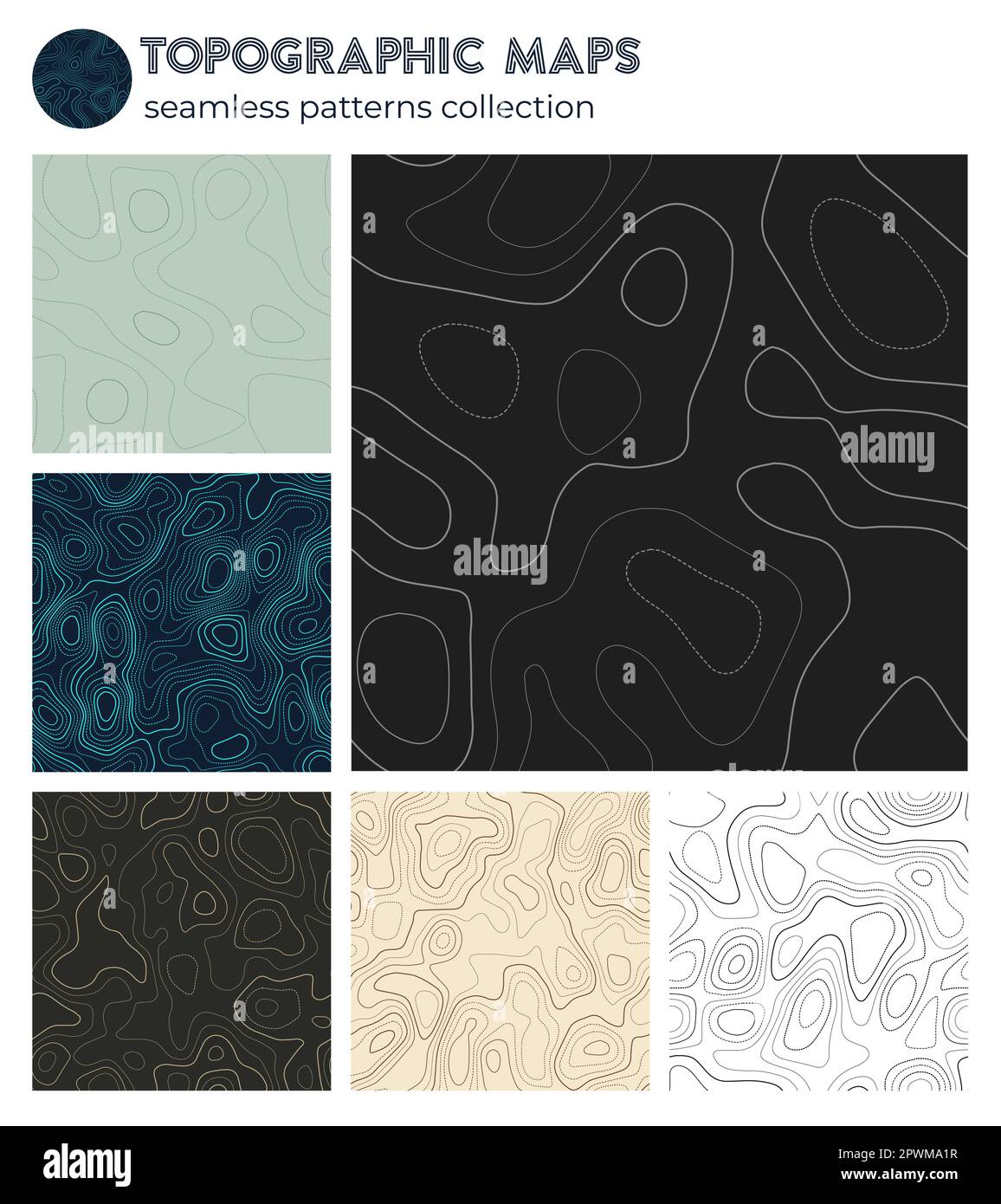 Topographic maps. Amazing isoline patterns, seamless design. Modern ...