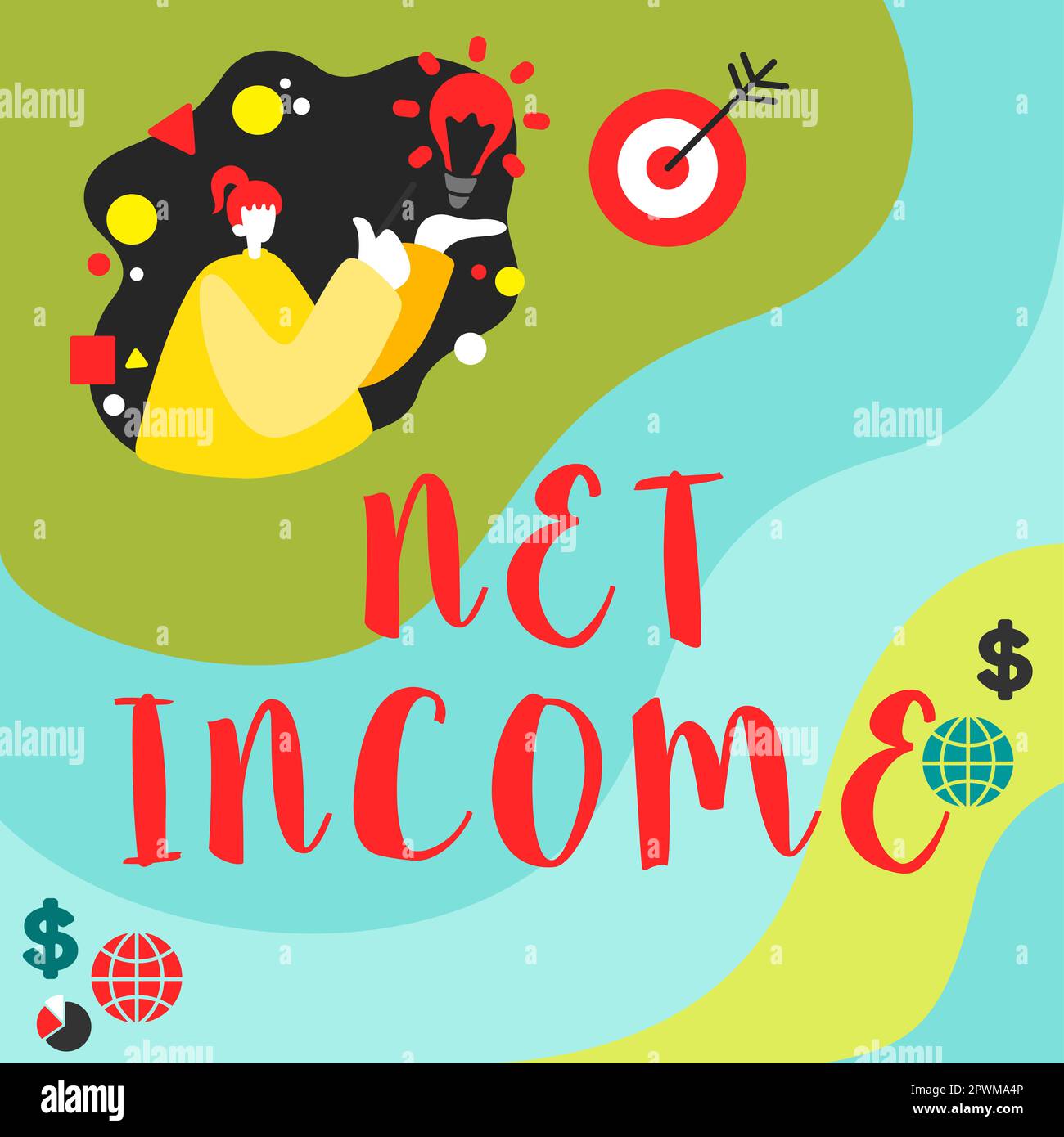 Sign displaying Net Income, Word Written on the gross income remaining ...