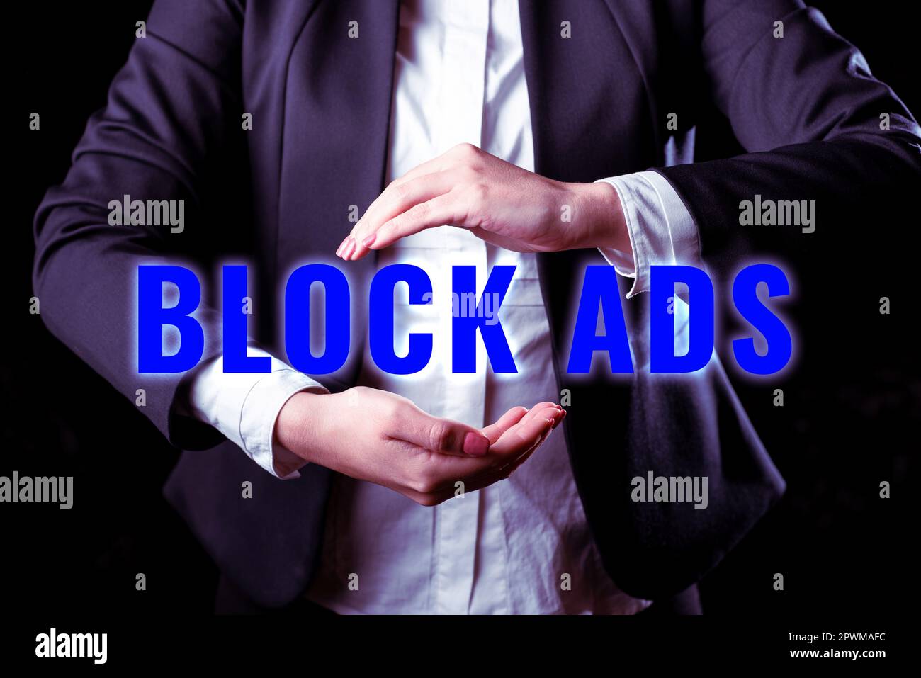 Sign displaying Block Ads, Business concept program that will remove ...