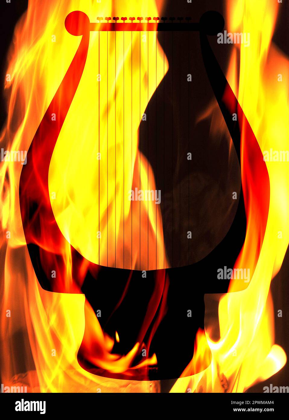 Silhouette of an ancient roman lyre musical instrument played by Nero ...