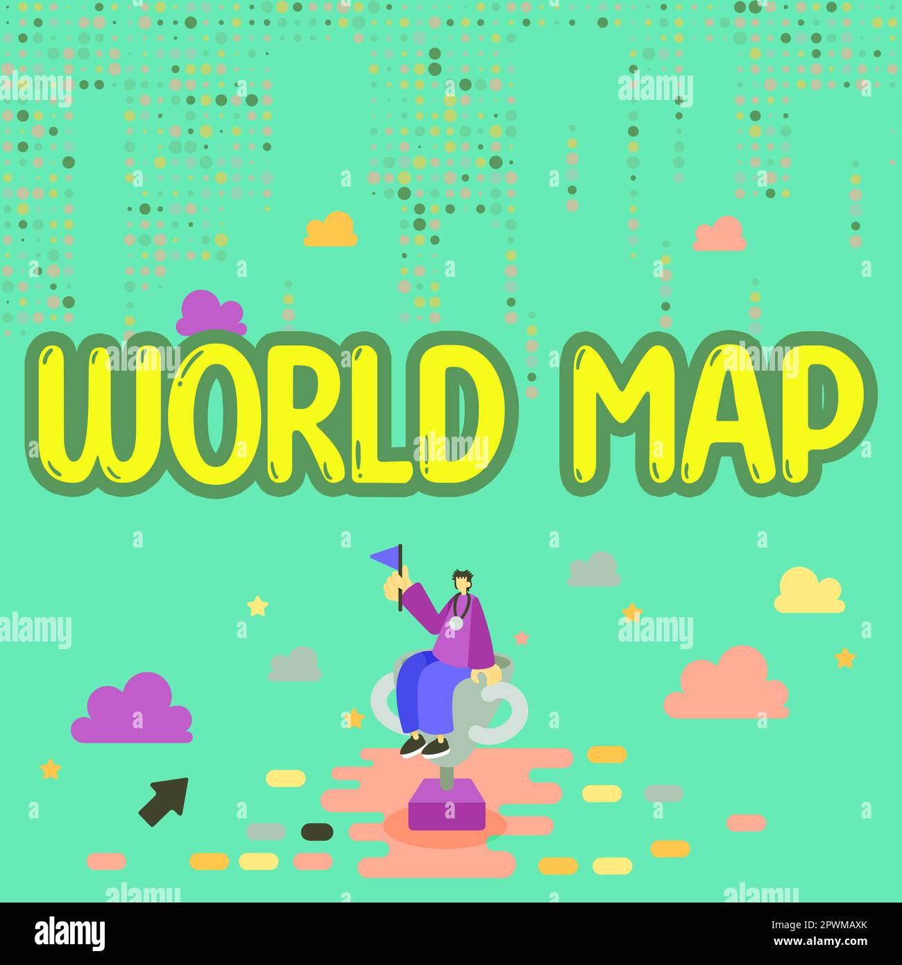 Sign displaying World Map, Word Written on a diagrammatic ...