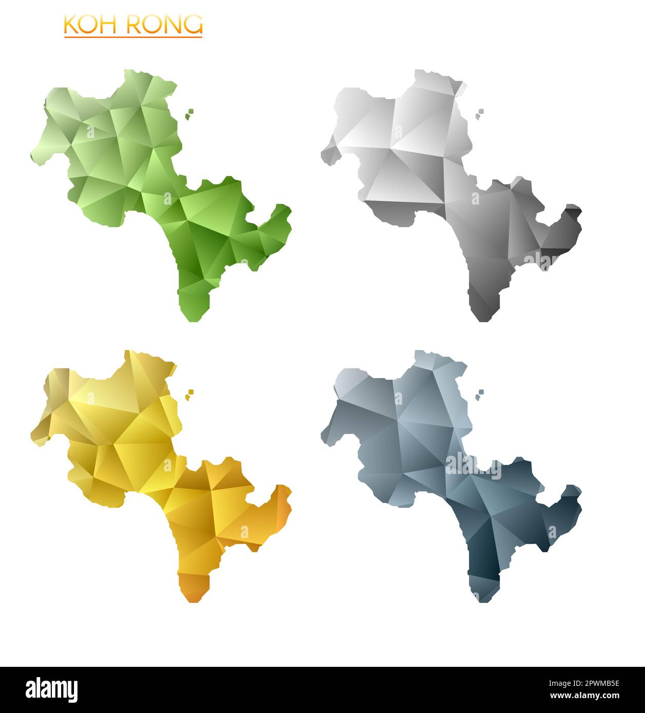 Set of vector polygonal maps of Koh Rong. Bright gradient map of island ...