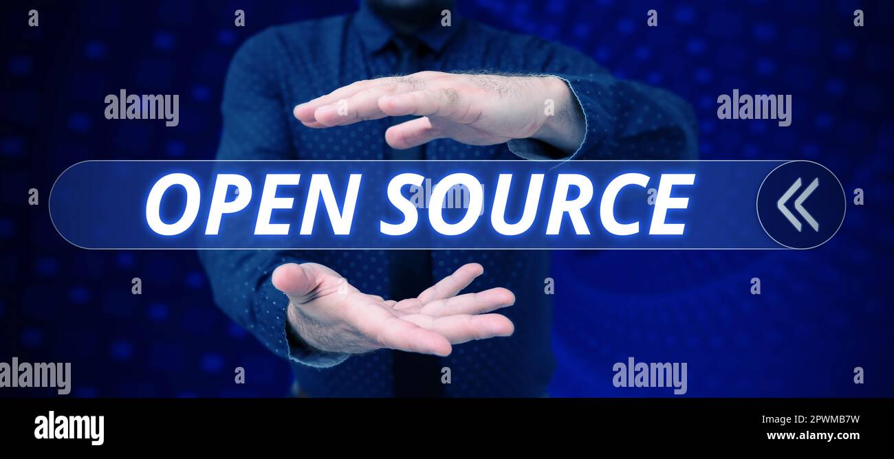 Text sign showing Open Source, Business idea denoting software which original source code freely ...