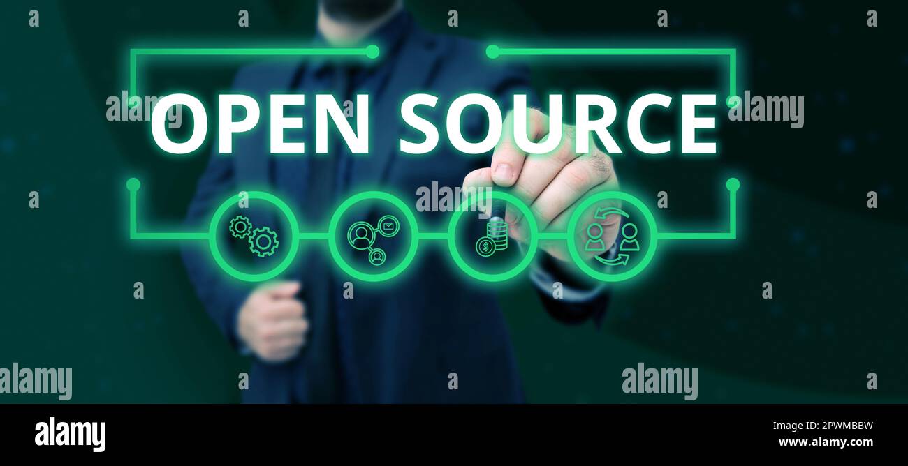 Text sign showing Open Source, Business overview denoting software which original source code ...