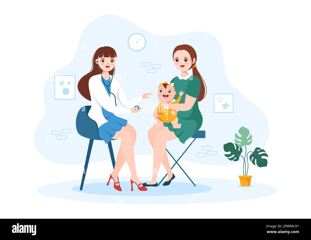 Pediatrician Examines Sick Kids and Baby for Medical Development ...