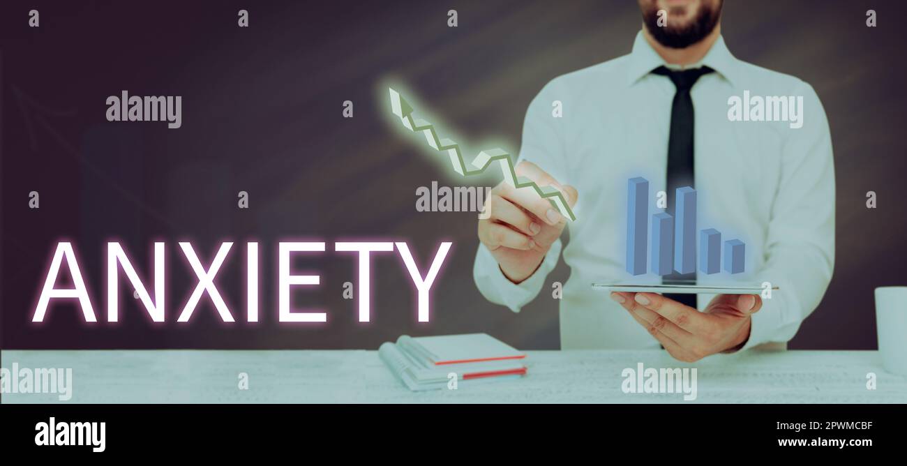 Hand writing sign Anxiety, Business approach Excessive uneasiness and ...