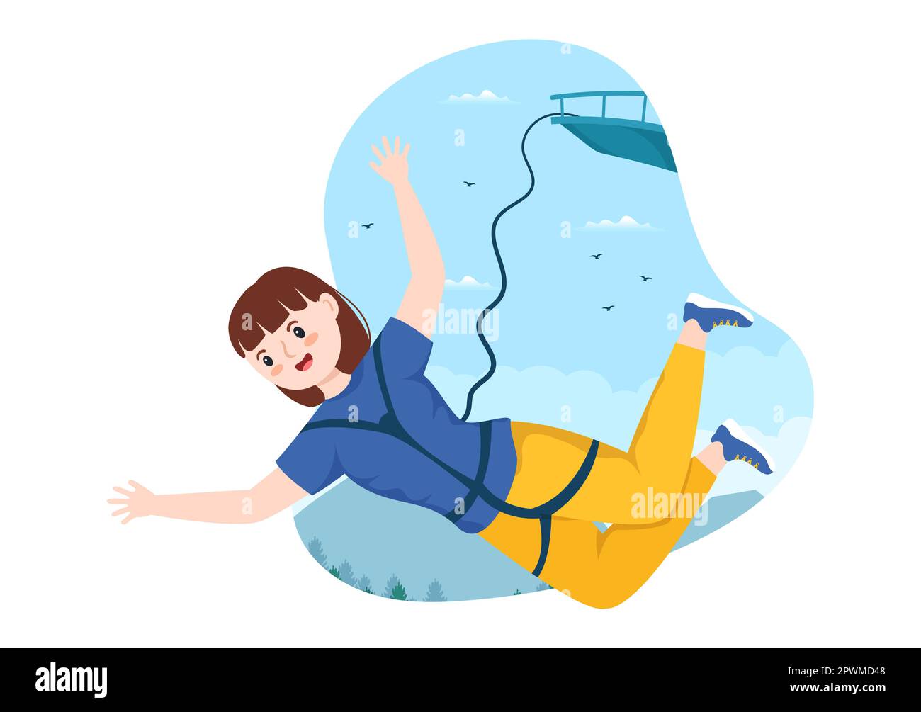 Bungee Jumping Illustration with a Person Wearing an Elastic Rope ...