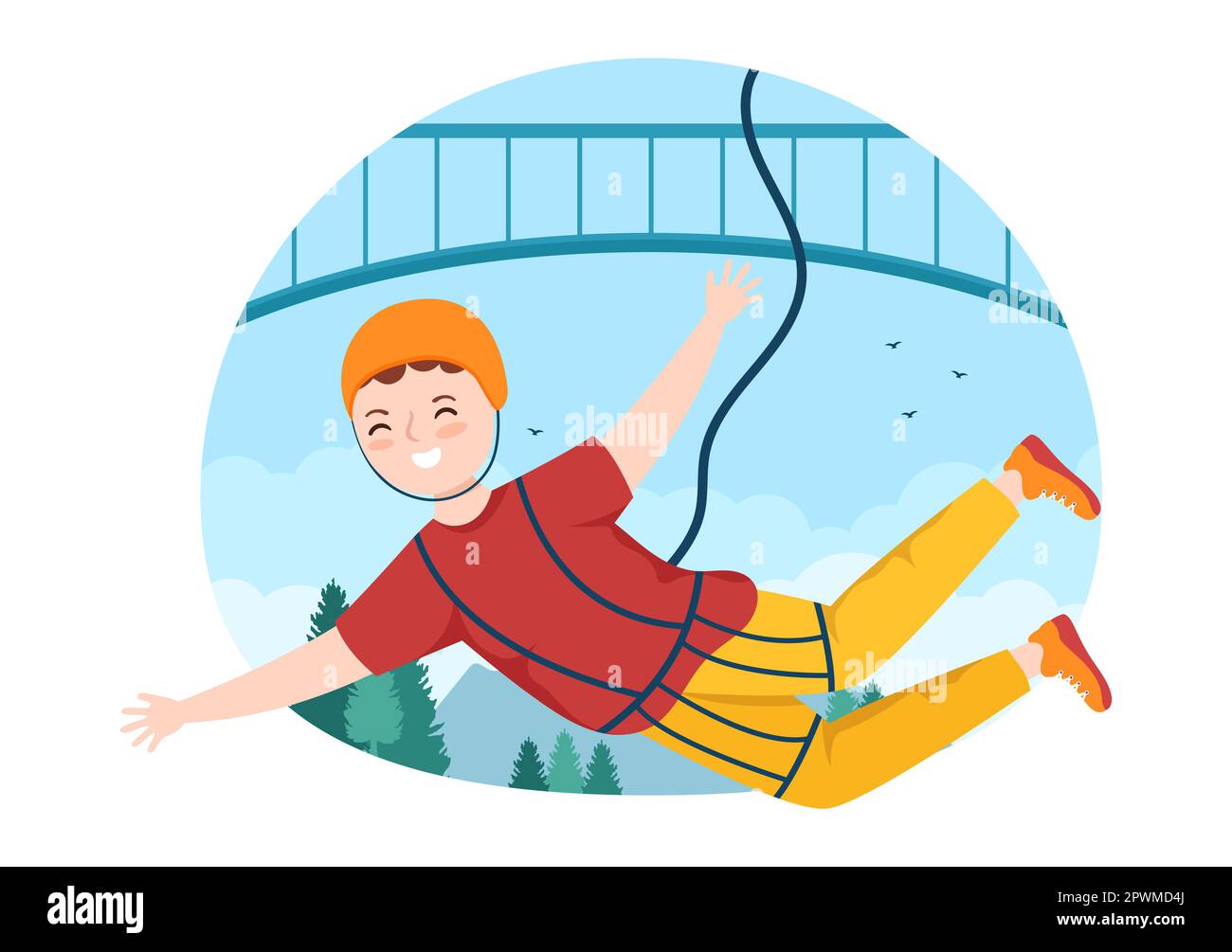 Bungee Jumping Illustration with a Person Wearing an Elastic Rope ...