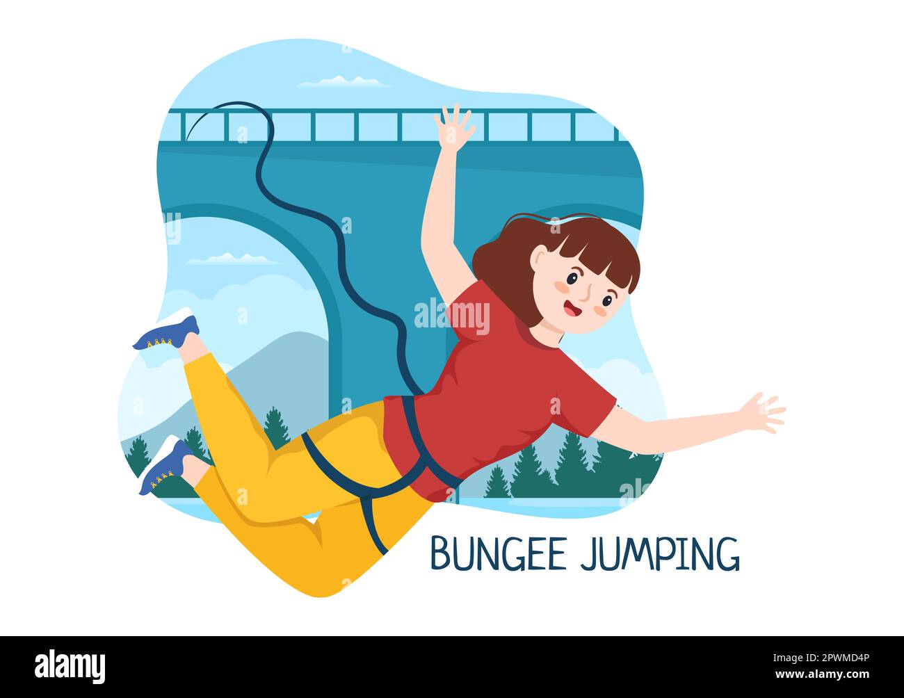 Bungee Jumping Illustration with a Person Wearing an Elastic Rope ...