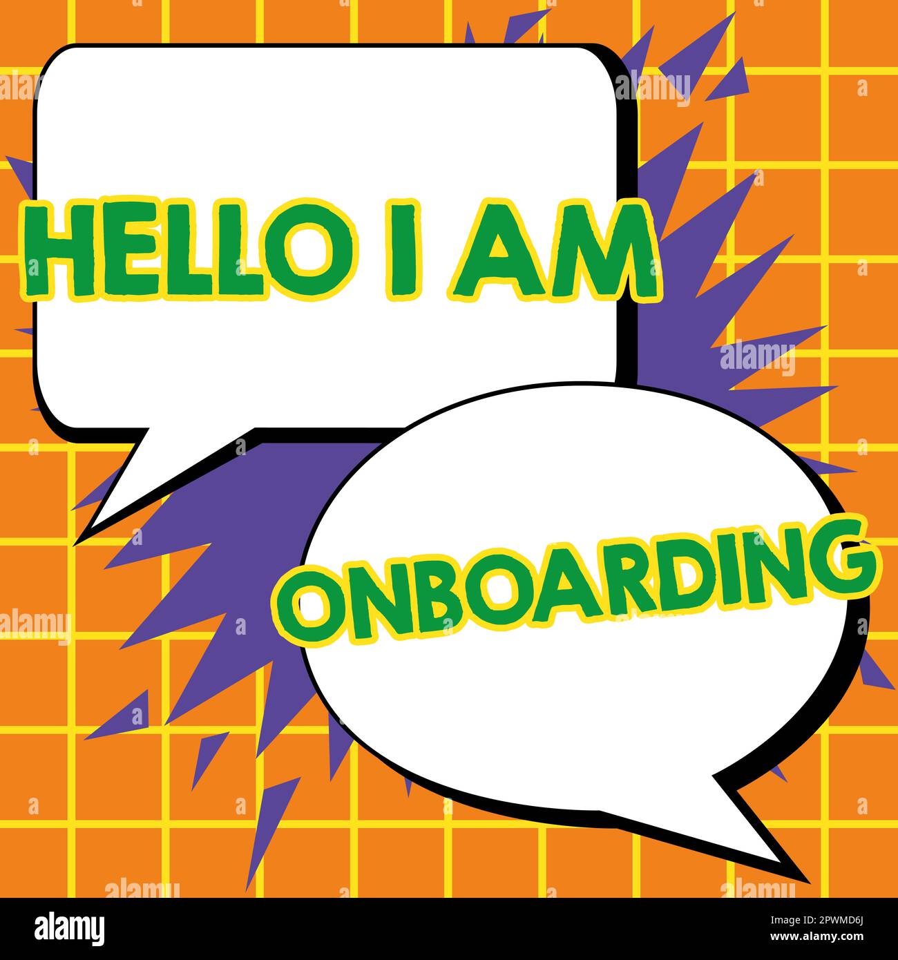 Writing displaying text Hello I Am Onboarding, Business overview Action Process of integrating a ...