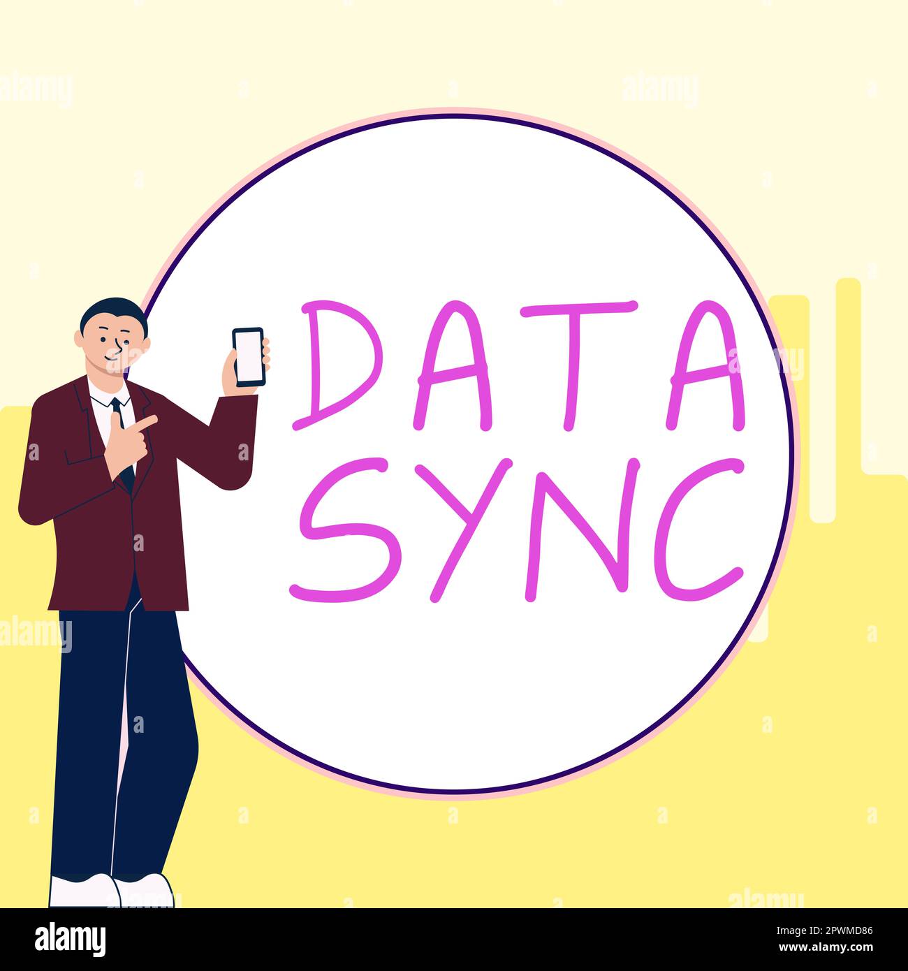 Hand writing sign Data Sync, Word for data that is continuously generated by different sources ...