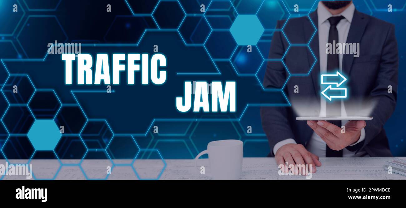 Hand writing sign Traffic Jam, Business approach a large number of ...
