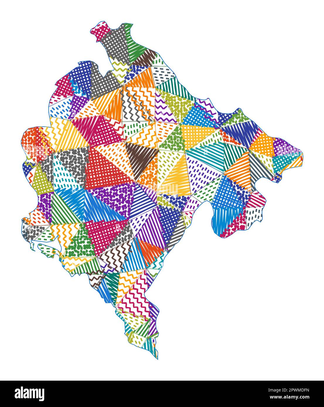 Kid style map of Montenegro. Hand drawn polygons in the shape of ...