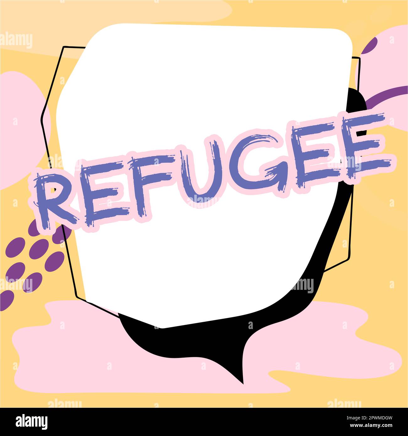 Text sign showing Refugee, Word Written on refer to movements of large ...