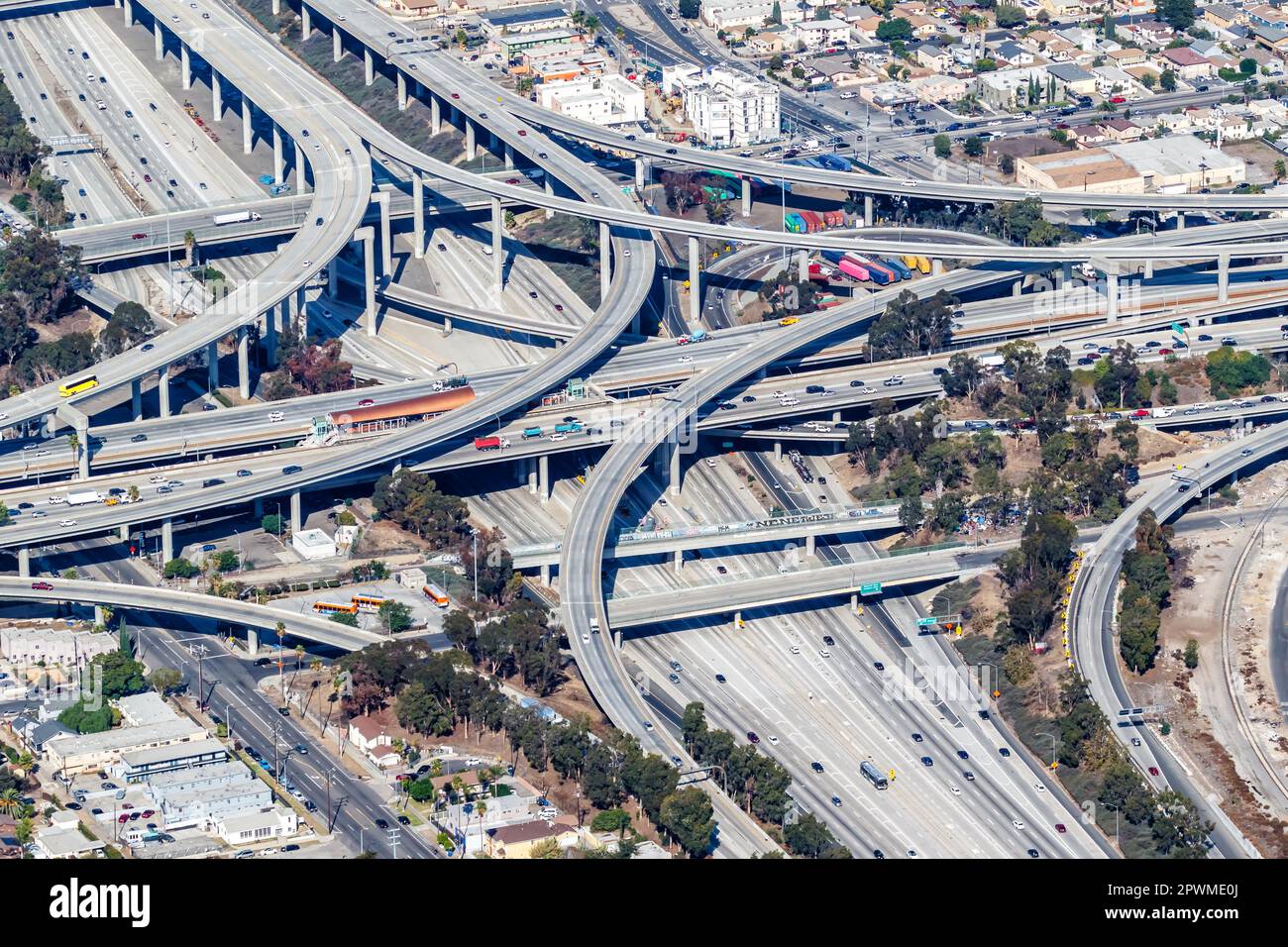 Aerial view of highway interchange Harbor and Century Freeway city ...